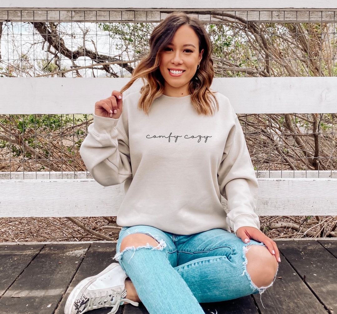 Comfy Cozy Sweatshirt, Winter Sweatshirt Fleece Crew, Trendy Winter ...