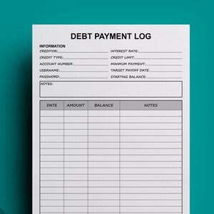 Debt Payment Log Editable Printable - Etsy