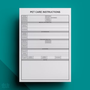 Pet Care Instructions Editable Printable - Etsy