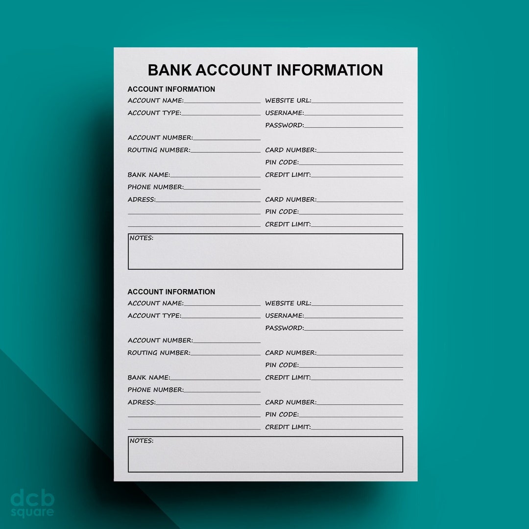 Bank Account Information Editable Printable - Etsy