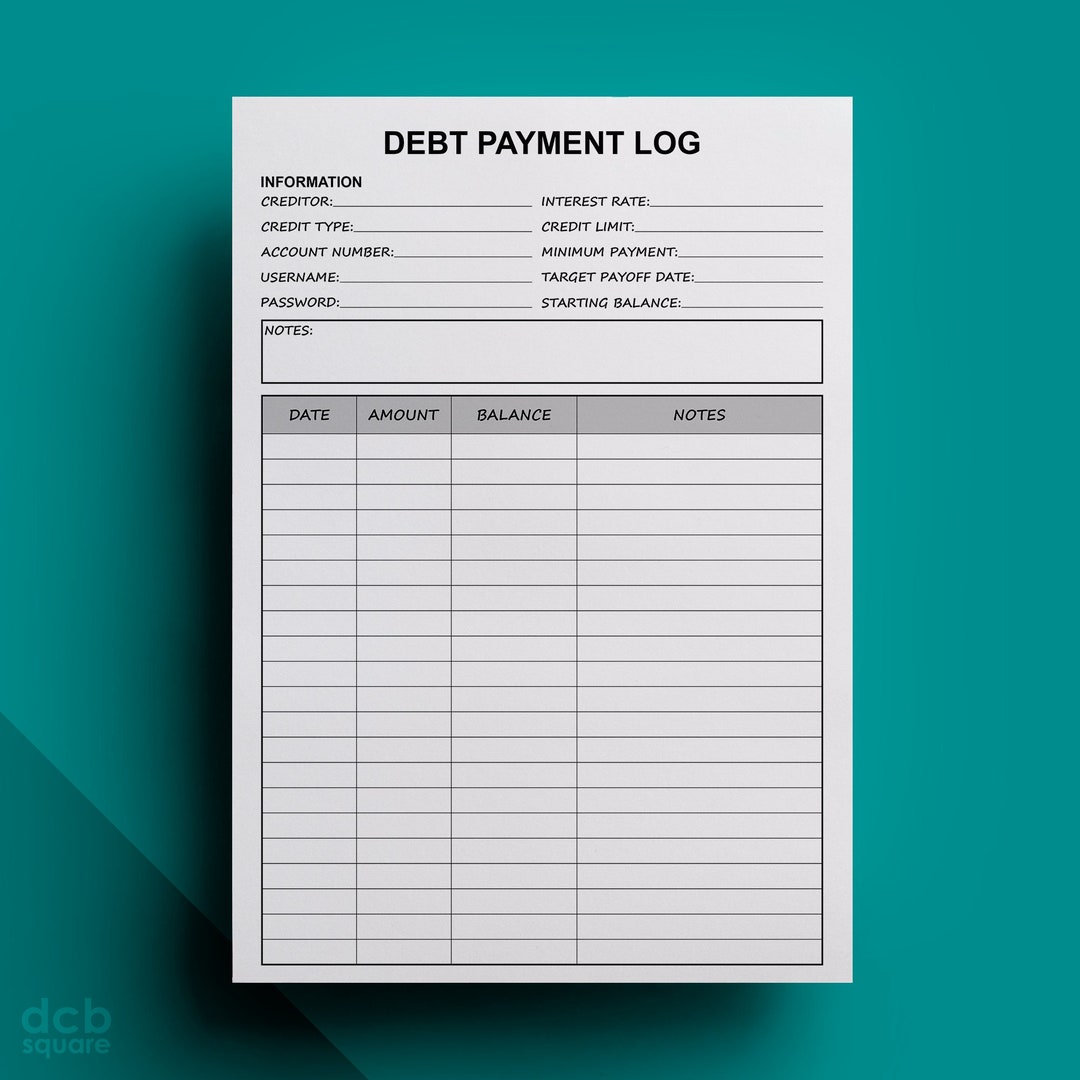Debt Payment Log Editable Printable - Etsy