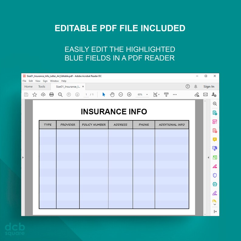 Insurance Info Editable Printable - Etsy