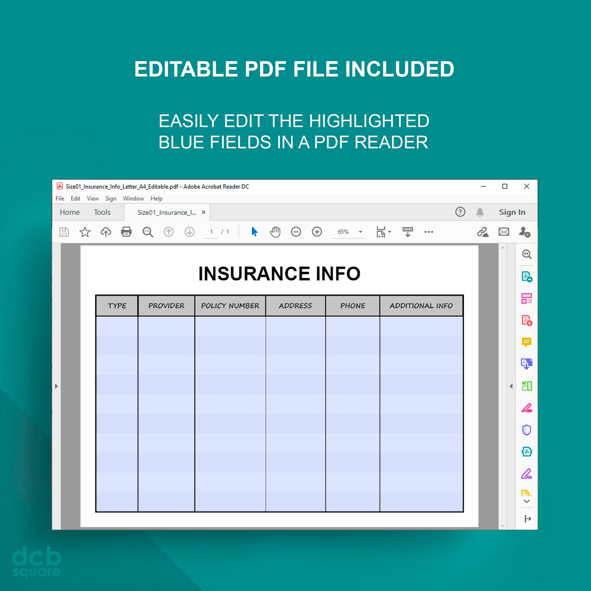 Insurance Info Editable Printable - Etsy