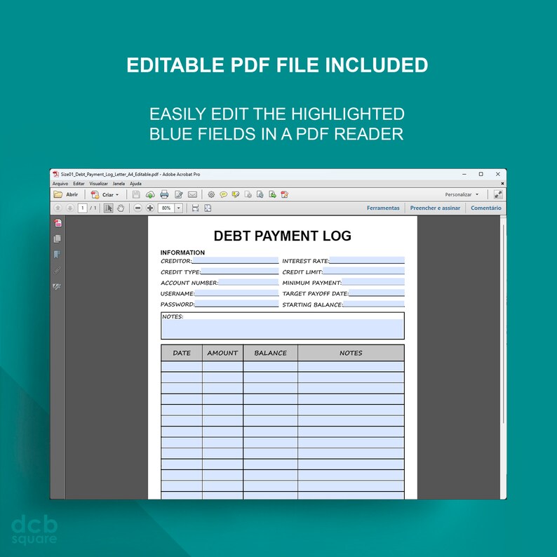 Debt Payment Log Editable Printable - Etsy
