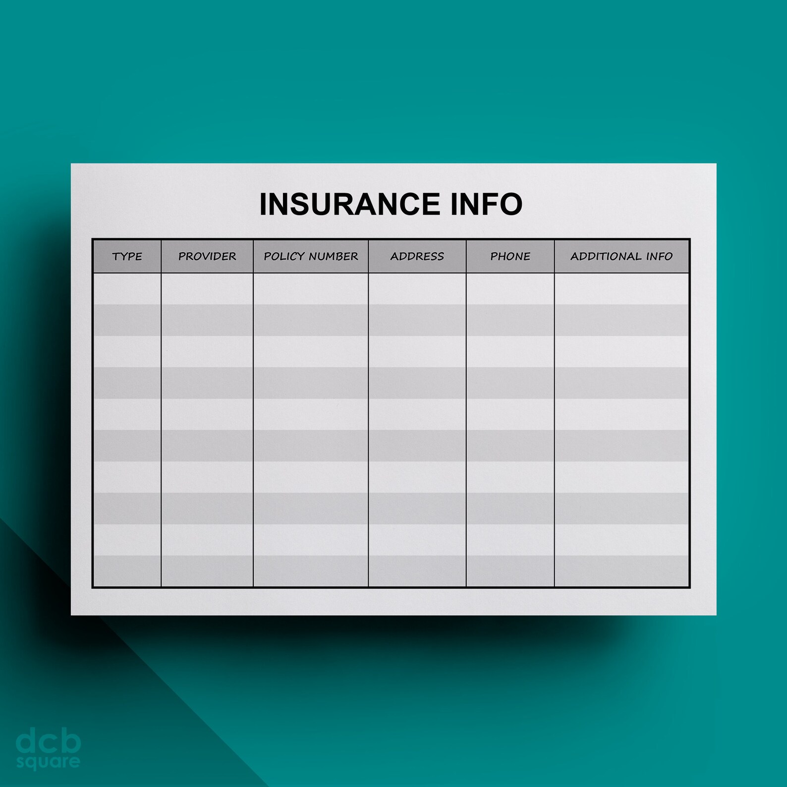 Insurance Info Editable Printable - Etsy
