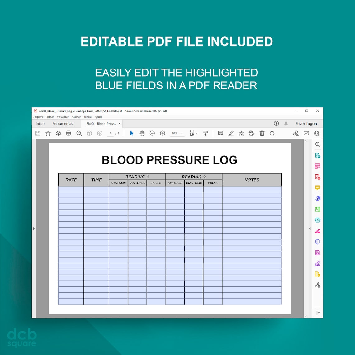 Blood Pressure Log Editable Printable - Two Readings - Lines - Etsy