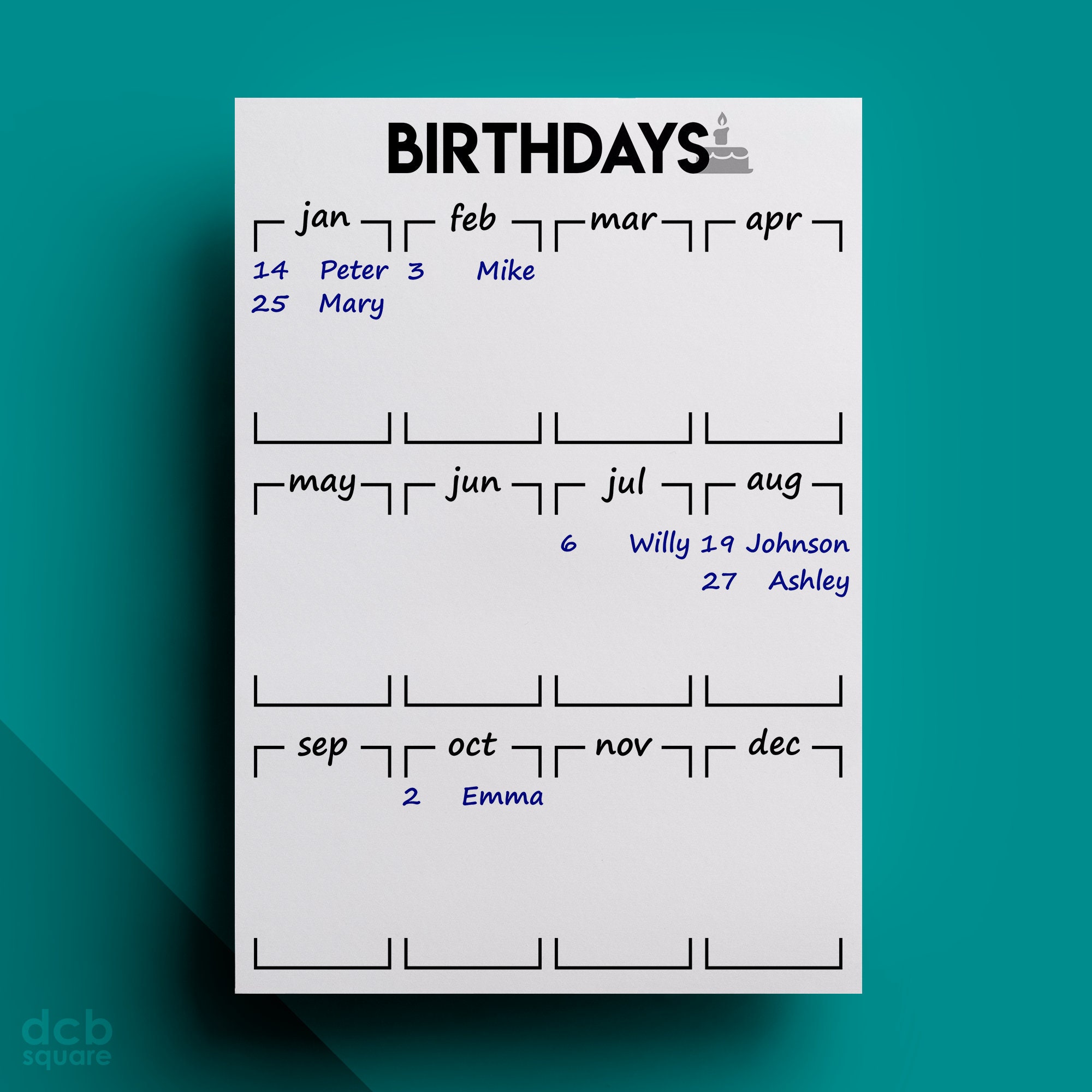 Birthdays Reminder Printable Template - Etsy