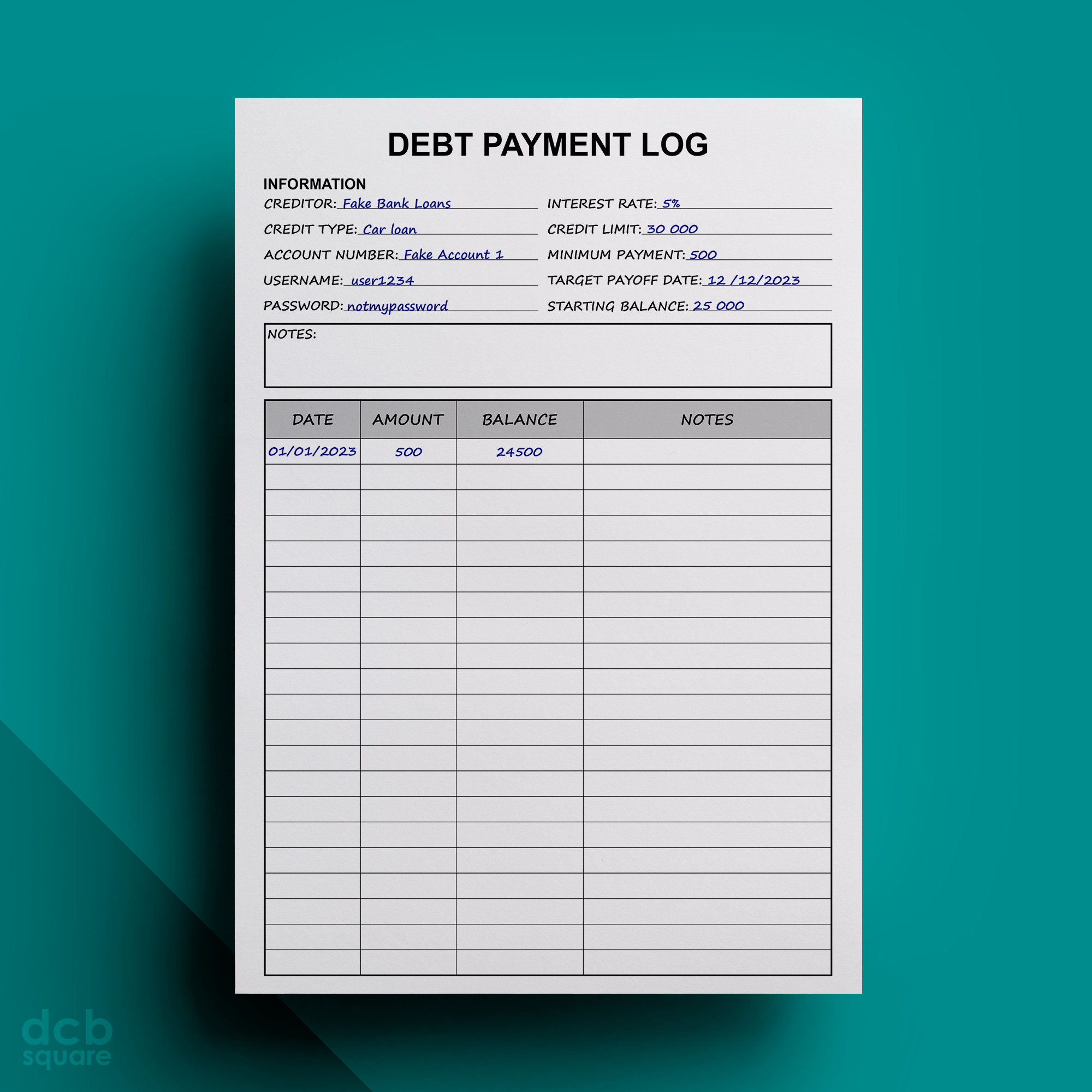 Debt Payment Log Editable Printable - Etsy