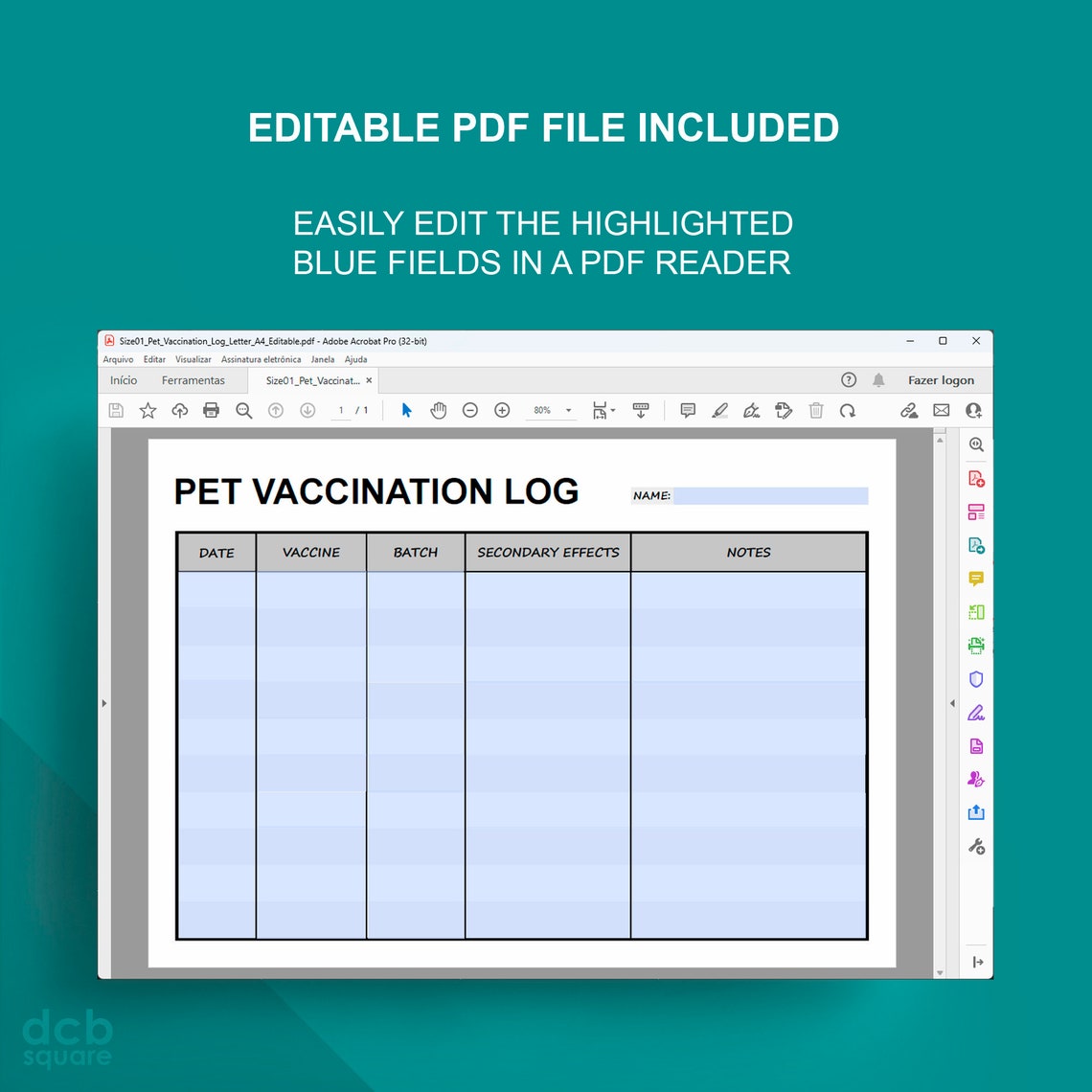 Pet Vaccination Log Editable Printable - Etsy
