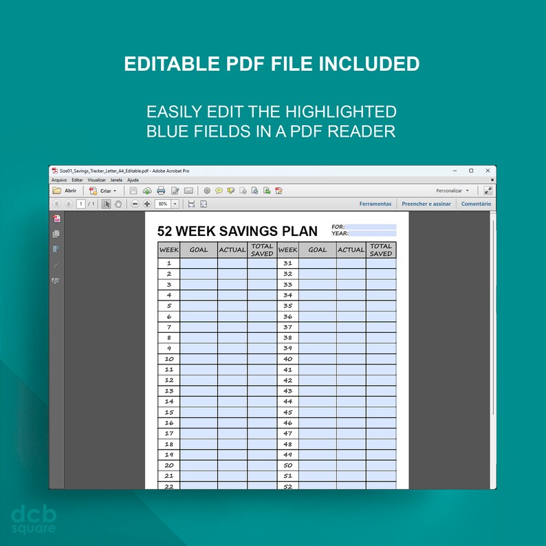 52 Week Savings Plan Editable Printable - Etsy