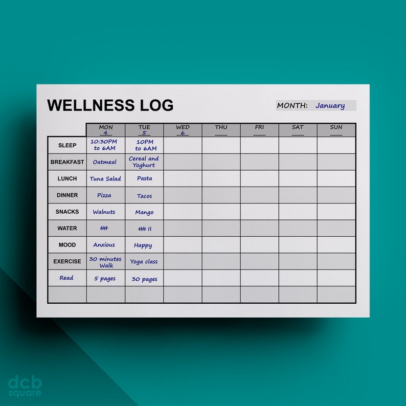 Wellness Log Editable Printable - Etsy