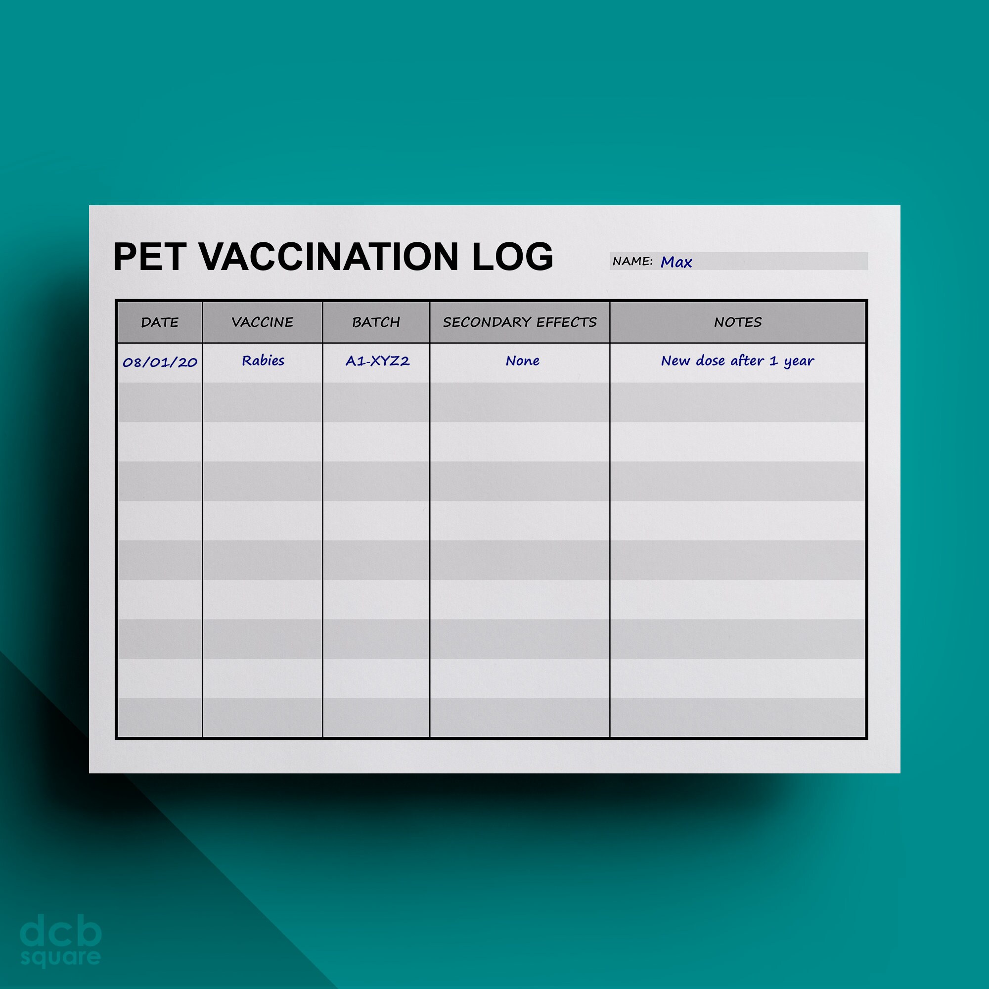 Pet Vaccination Log Editable Printable - Etsy