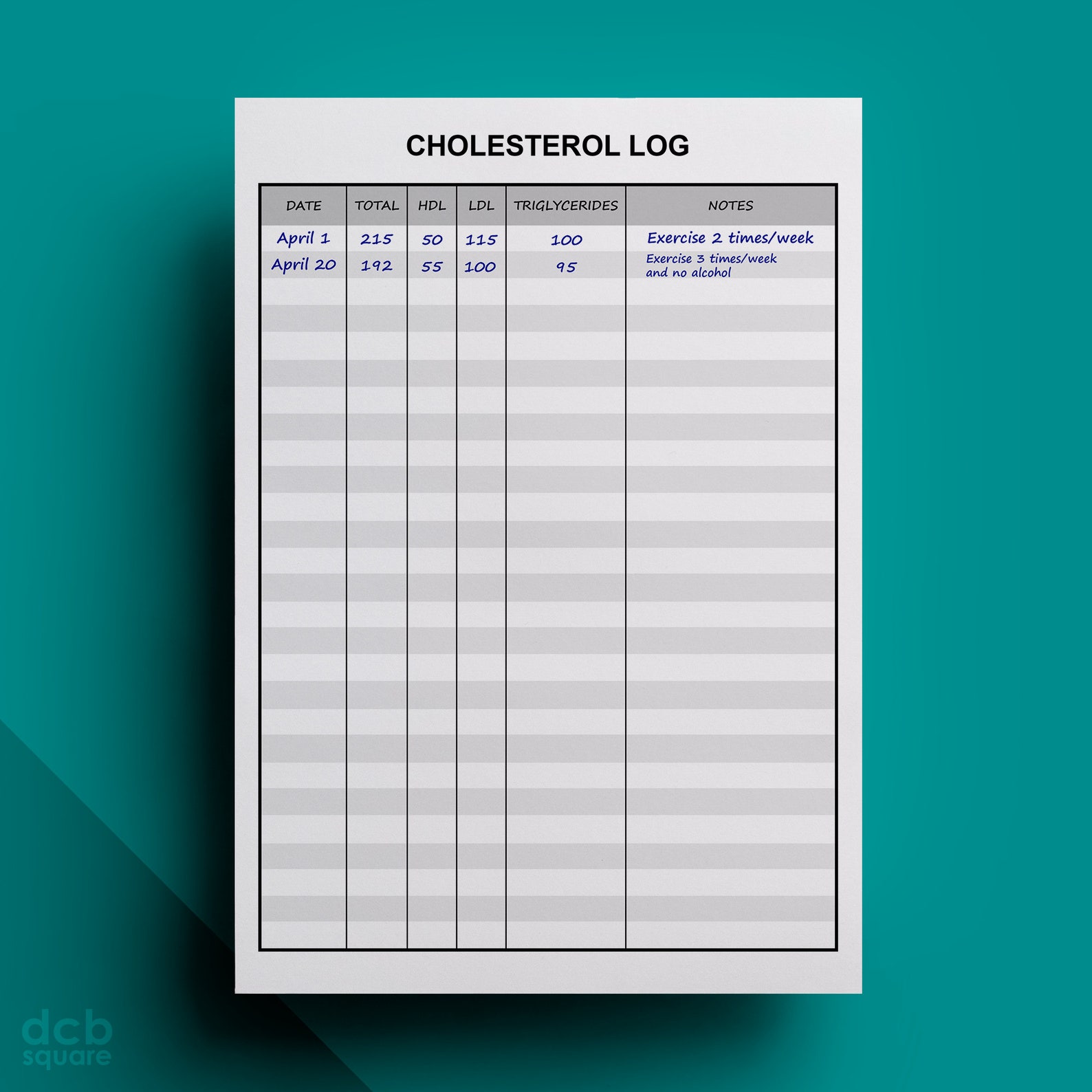 Cholesterol Log Editable Printable - Etsy