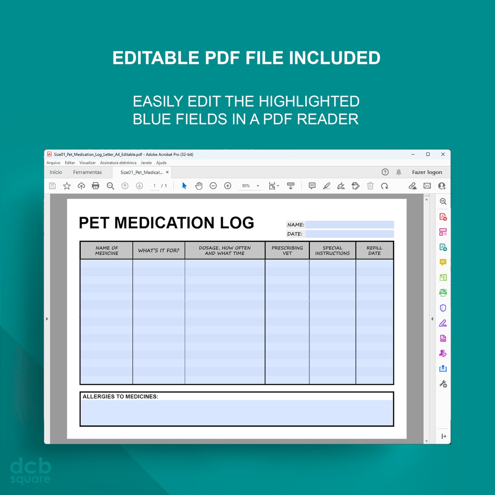 Pet Medication Log Editable Printable - Etsy