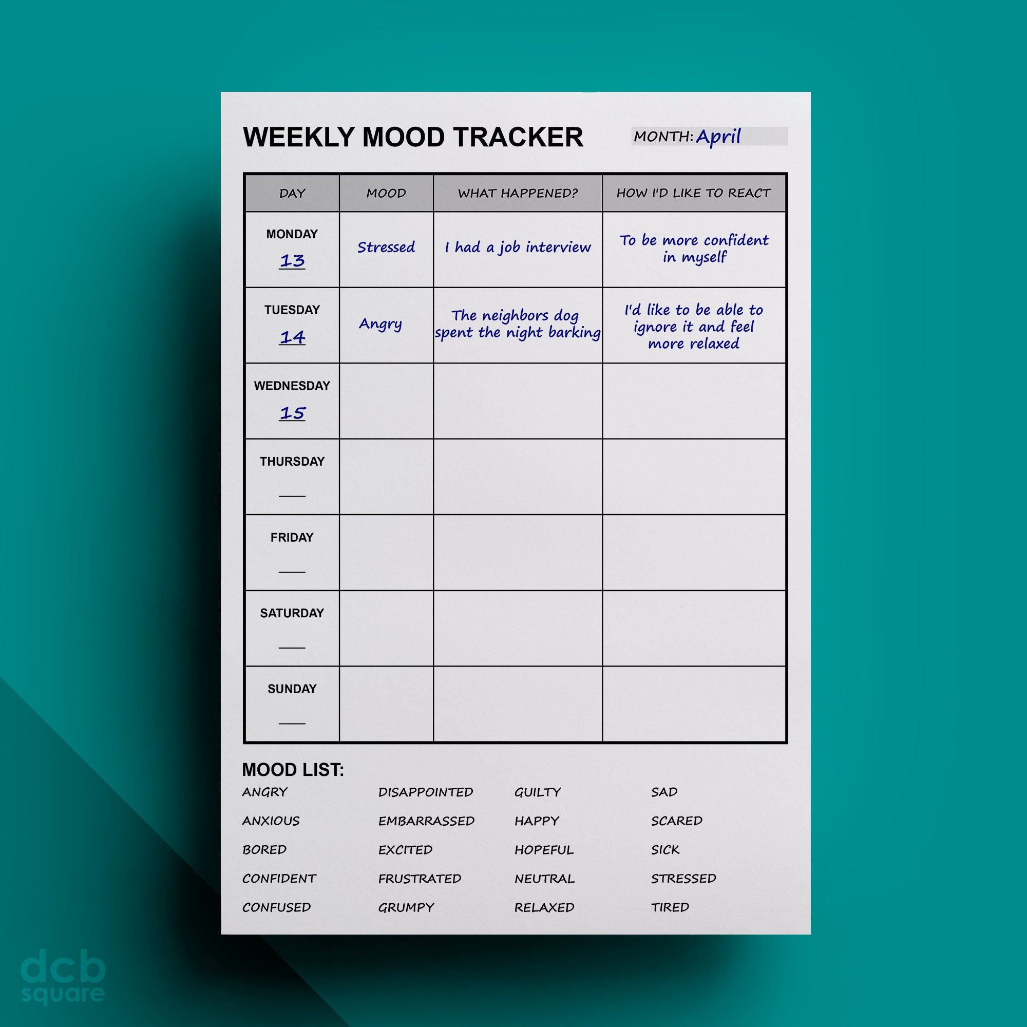 Weekly Mood Tracker Editable Printable - Etsy