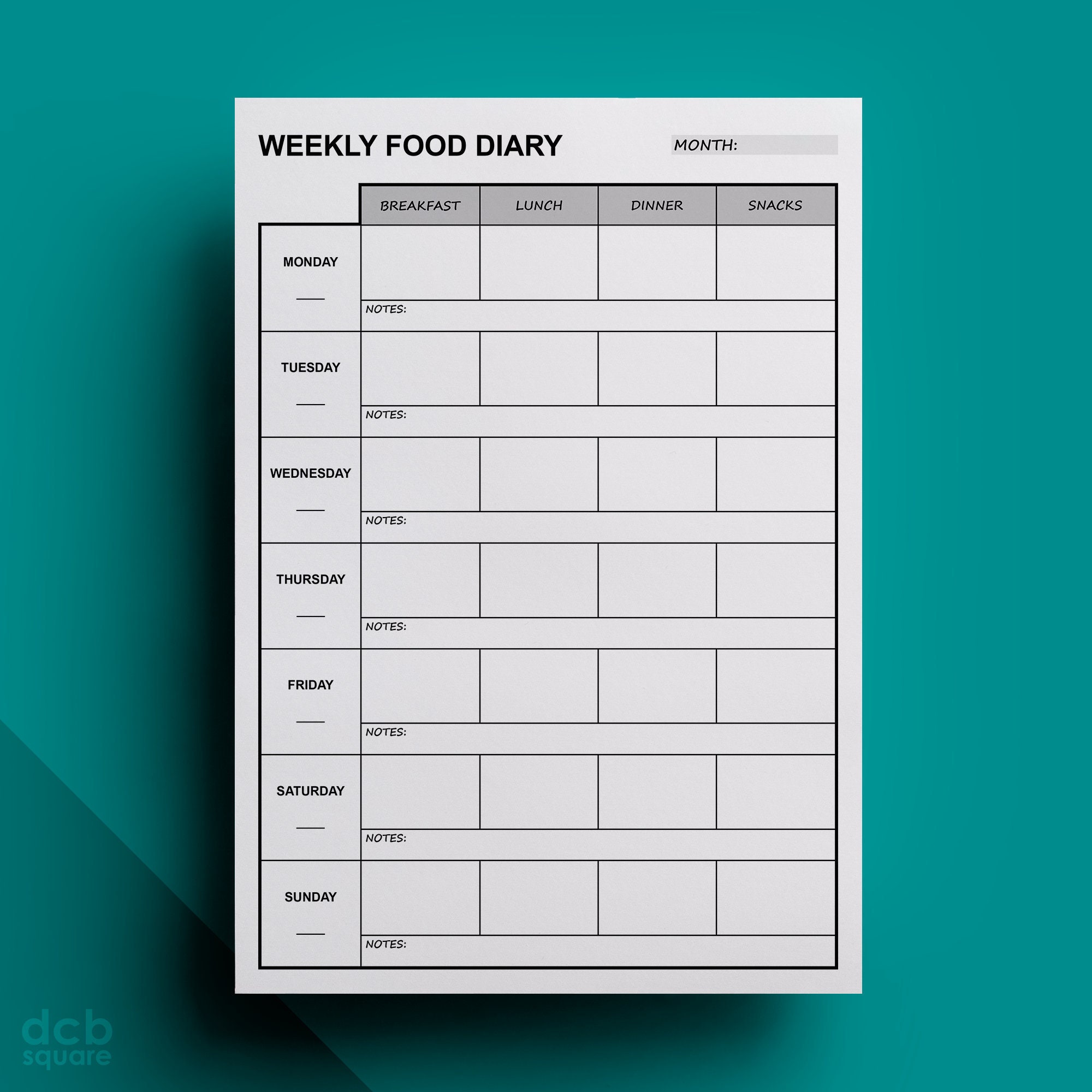Weekly Food Diary With Notes Editable Printable - Etsy