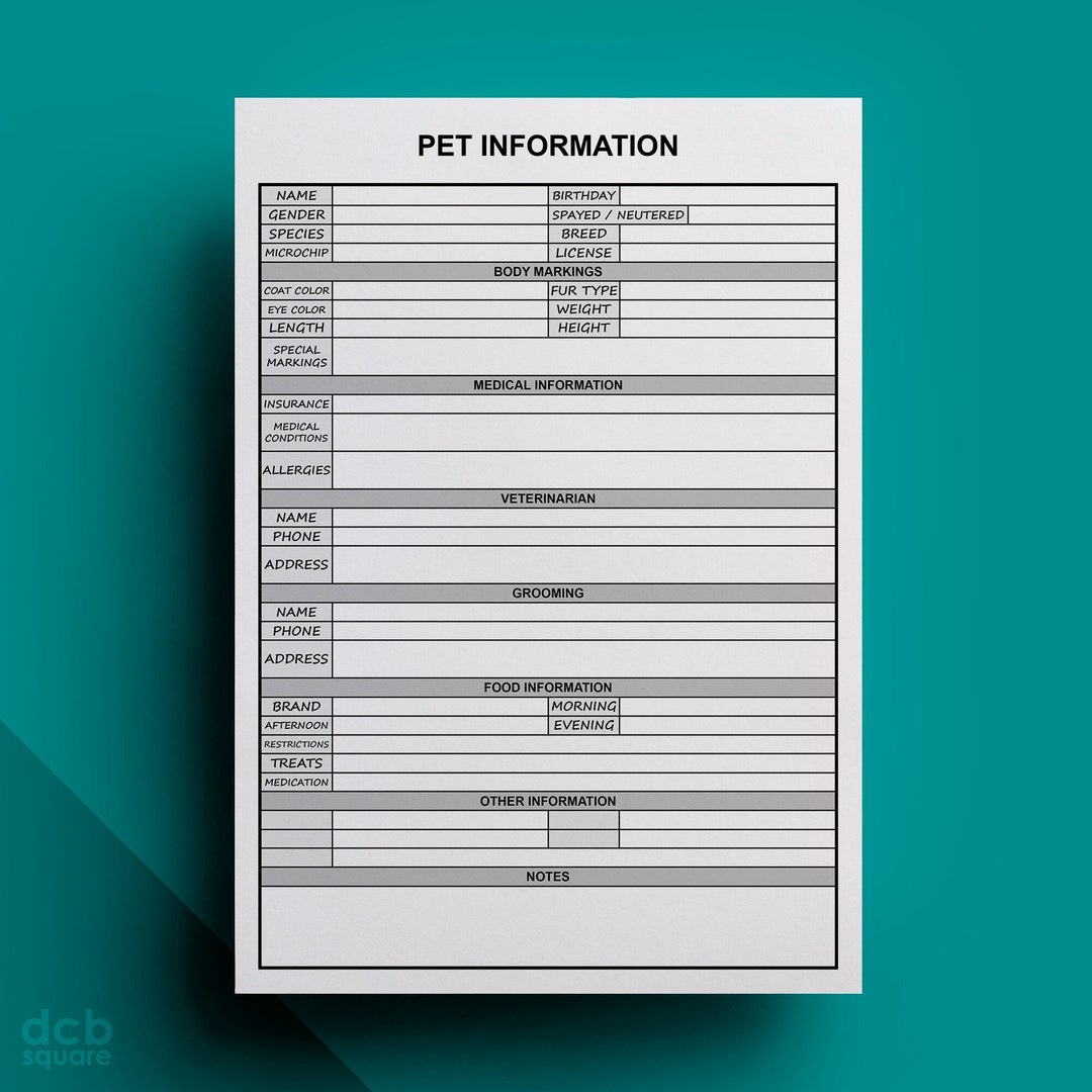 Pet Information Editable Printable - Etsy