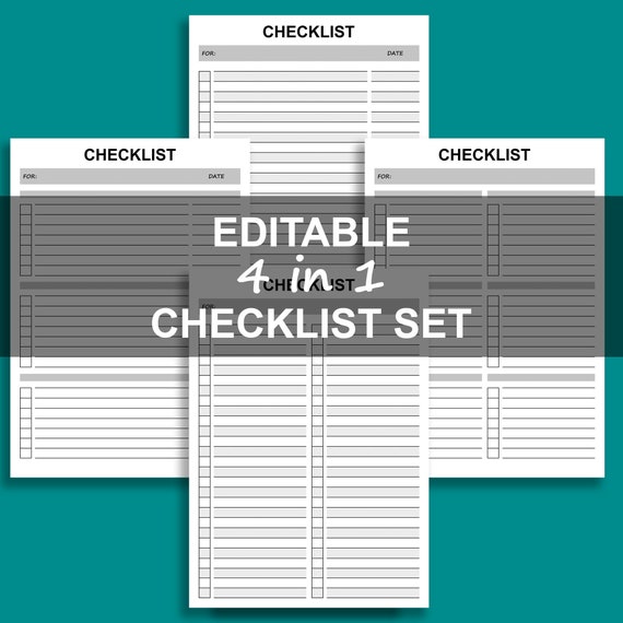 Checklist 4 in 1 Bundle Editable Printable - Etsy