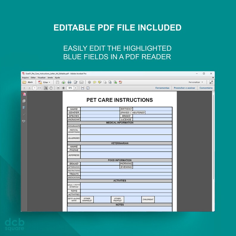 Pet Care Instructions Editable Printable - Etsy