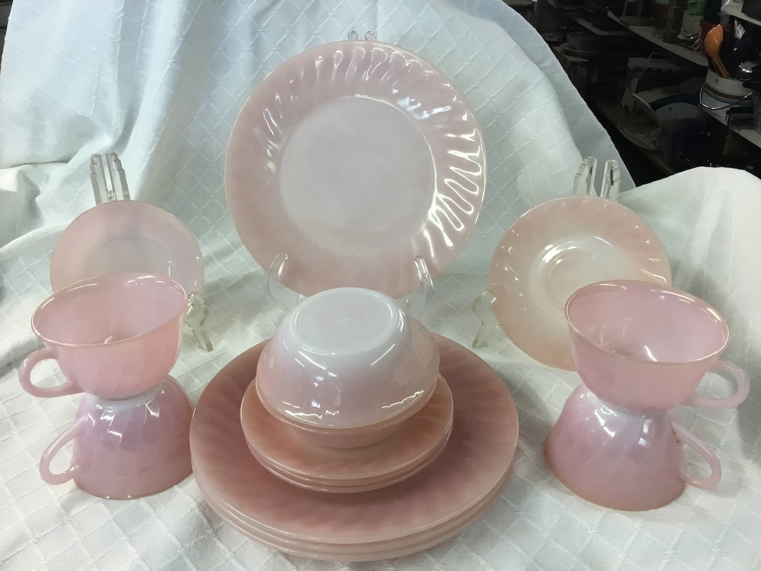 Fire King PINK. Swirl Dinner Set - Etsy