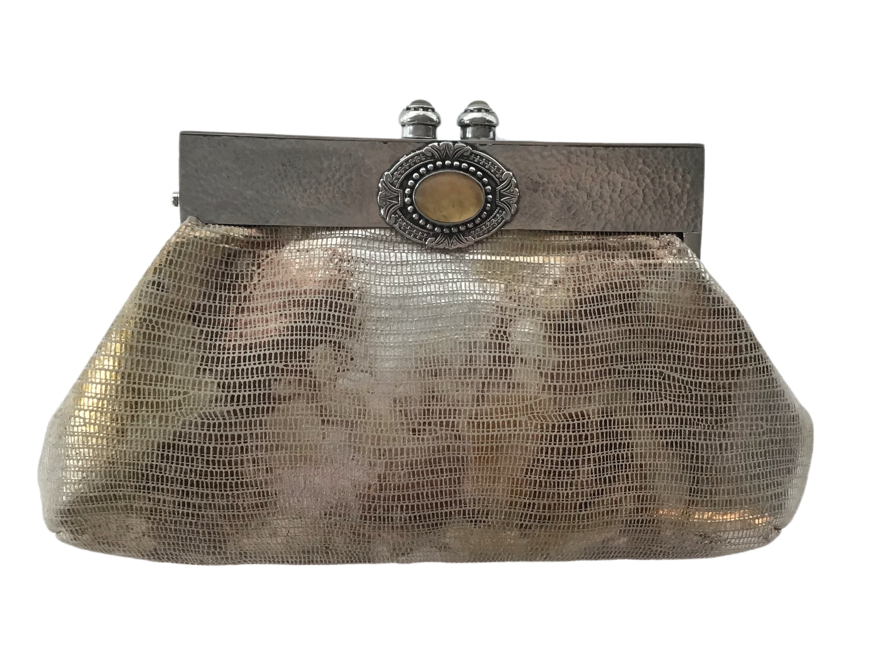 Moulin Rouge Handbag - Vienna Pewter Framed Leather Slim Clutch Lizard ...