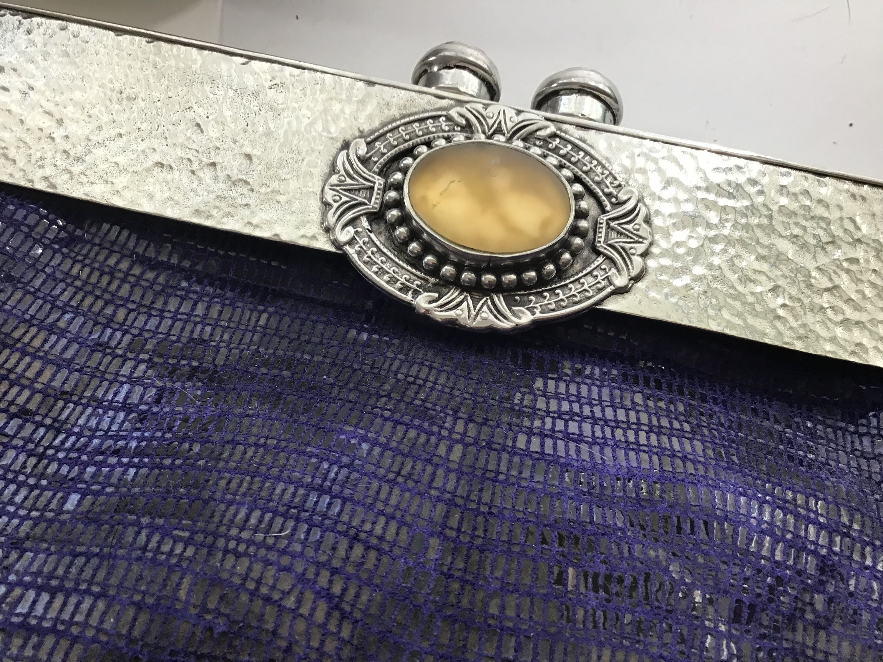 Moulin Rouge Handbag - Vienna Pewter Framed Leather Slim Clutch Lizard ...