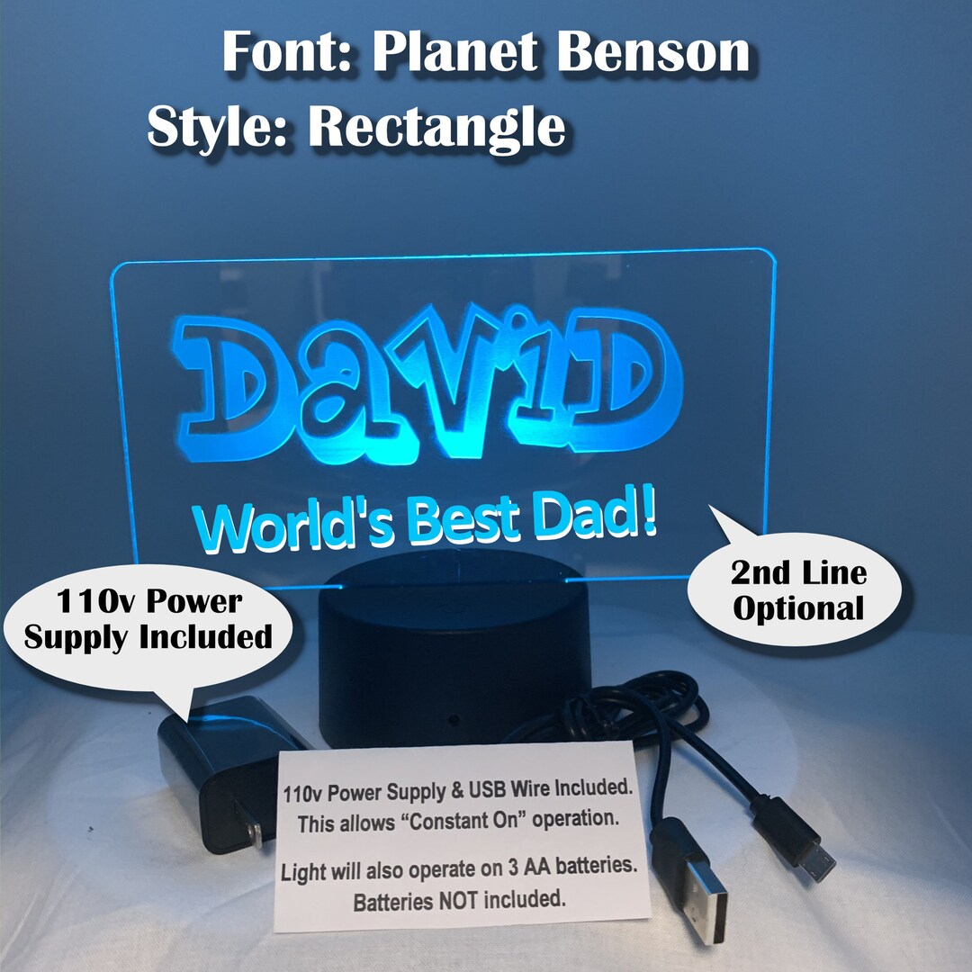 Personalized Name LED Night Light rectangle With Power Adapter - Etsy