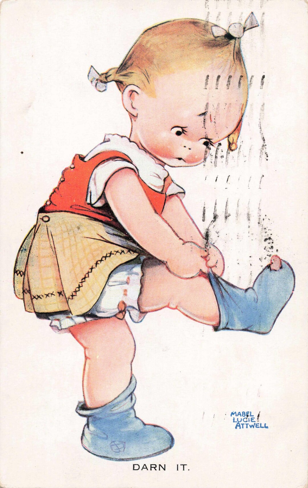 Mabel Lucie Atwell Darn It Girl With a Hole in Her Sock 1927 Vintage ...