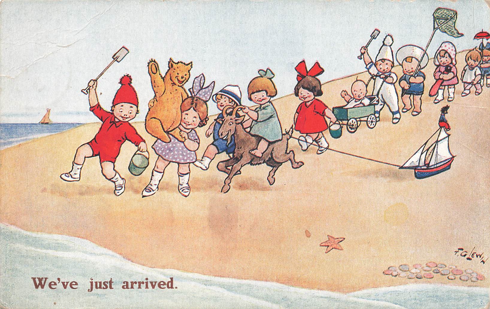 Artist FG Lewin We've Just Arrived Lots of Children at the Seaside 1924 ...