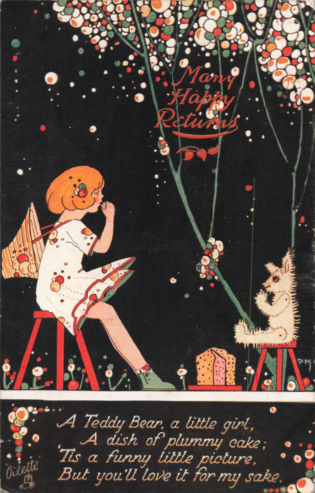 Phyllis Cooper Ateddy Bear and a Little Girl Birthday Greeting 1925 ...