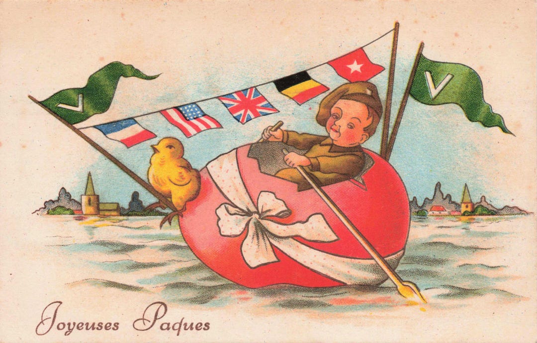 WW2 Easter Greetings Soldier in a Boat Egg With Allies Flags Vintage ...