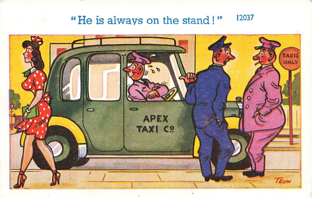 Saucy Seaside Vintage Postcard Artist Trow He's Always on the Stand ...