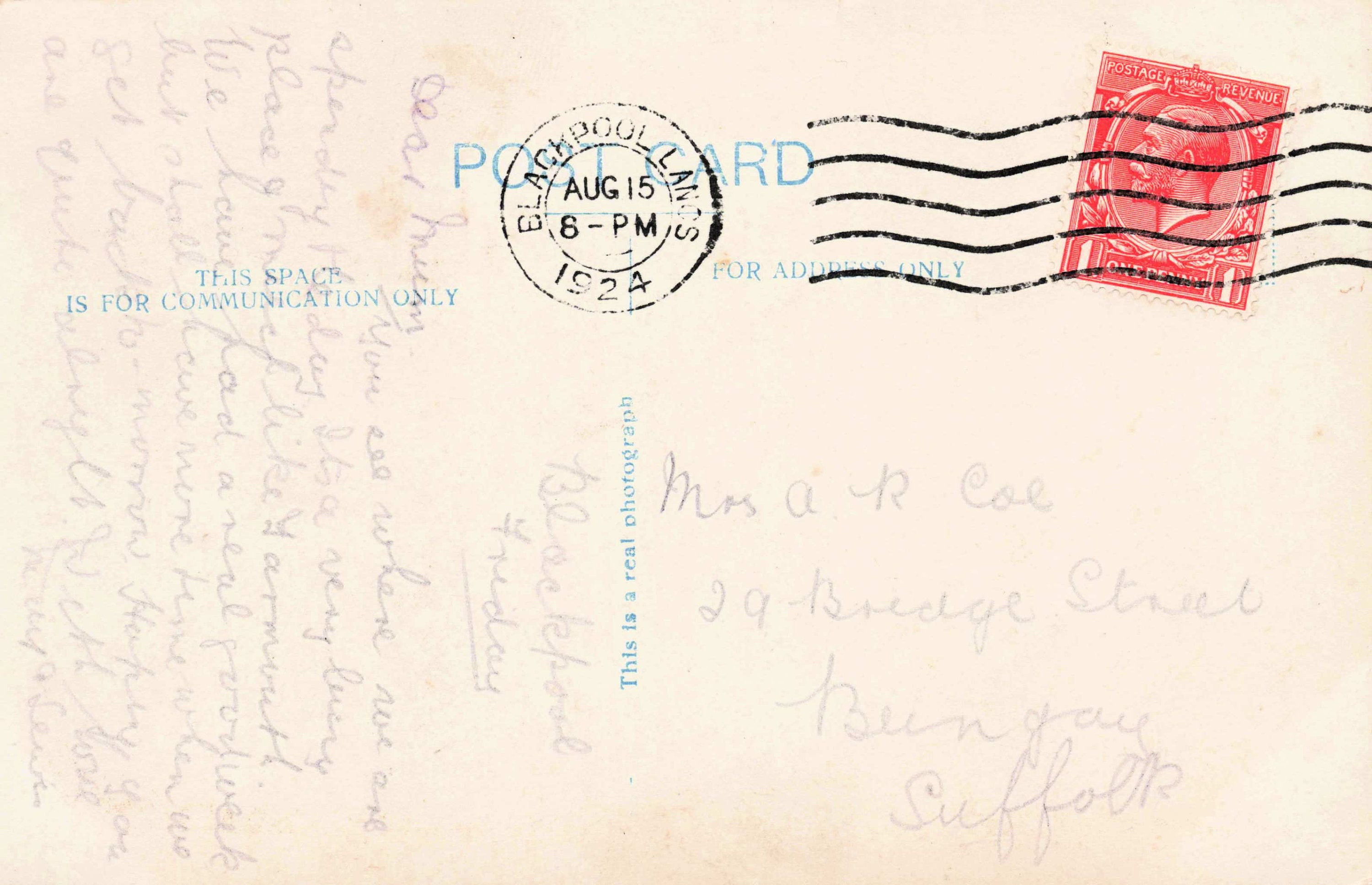 Blackpool Central Beach Tower and Wheel Vintage 1924 Real Photo ...