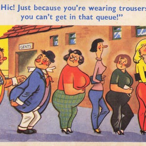 Saucy Seaside Postcard Two Men Queuing for the Ladies Artist Trow ...