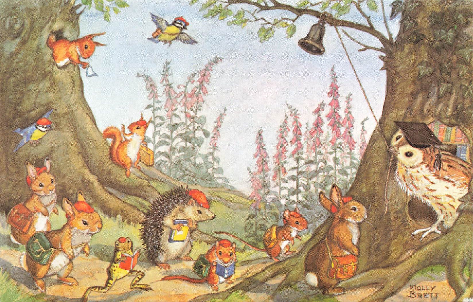 Molly Brett School Time Fantasy Animals Medici Society Vintage Postcard - Etsy