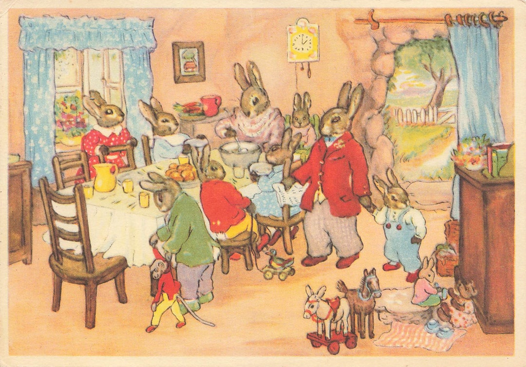 Margaret Ross Luncheon Rabbithampton Fantasy Animals Vintage Postcard ...