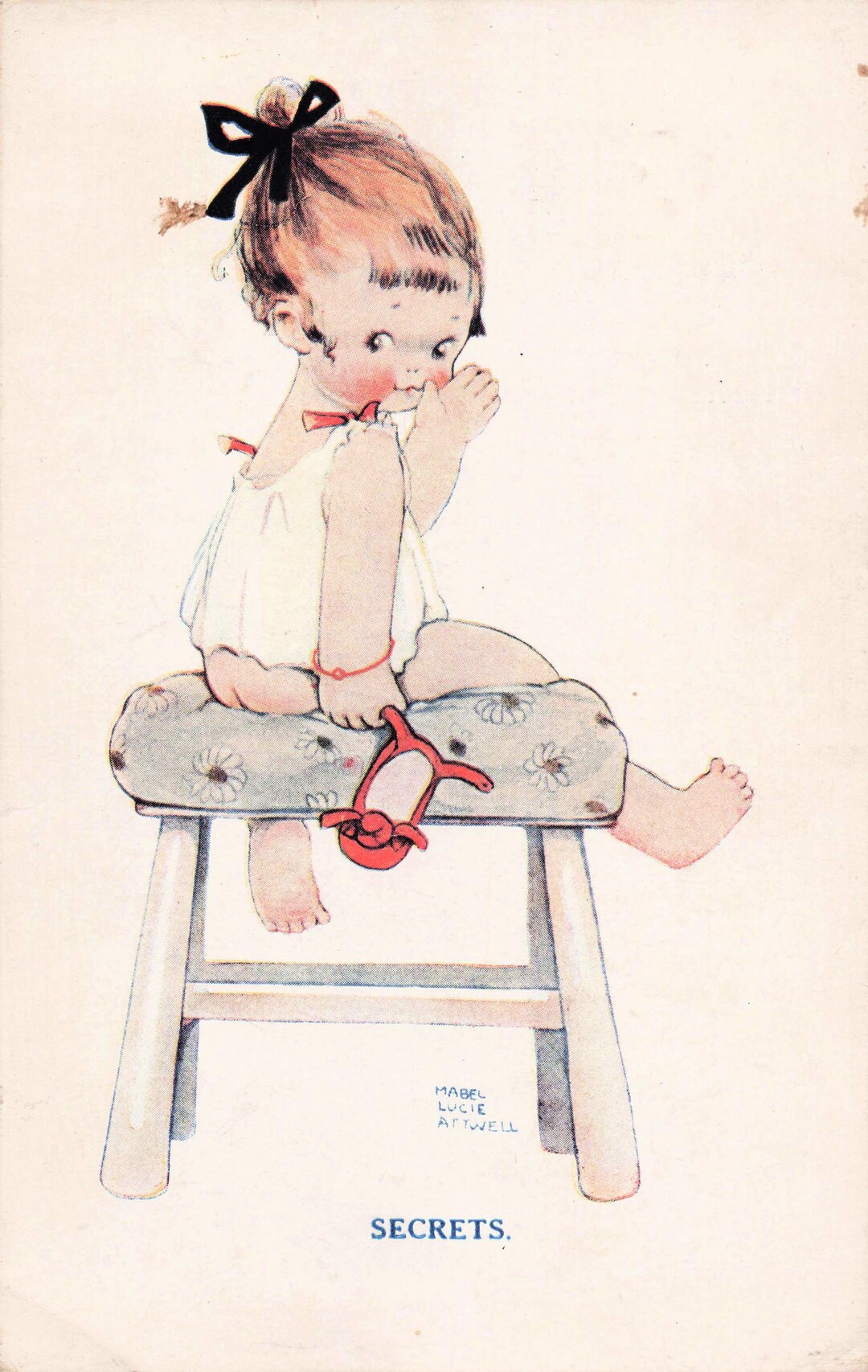 Mabel Lucie Attwell Secrets Coy Girl Sitting on a Stool 1920's Vintage ...