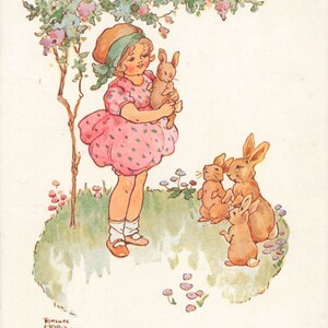 Florence Hardy Artist Girl With Family of Rabbits Birthday Greetings ...