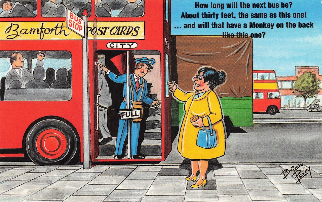 Saucy Seaside Postcard Artist Brian Perry How Long Will the Next Bus Be ...