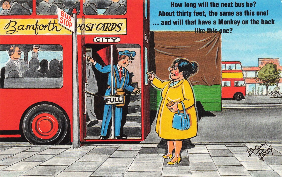 Saucy Seaside Postcard Artist Brian Perry How Long Will the Next Bus Be ...