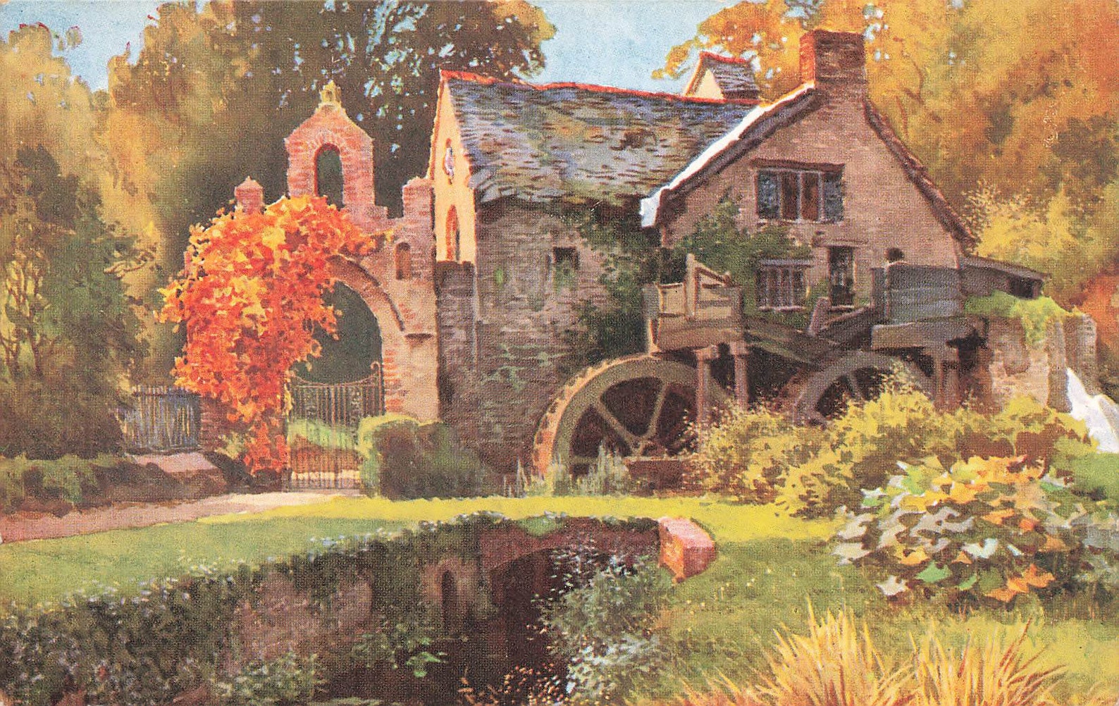Dunster the Old Mill Artist EW Haslehurst Publisher Vivian Mansell ...