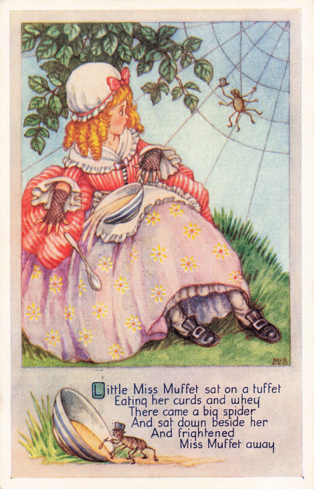 Nursery Rhyme Little Miss Muffet Artist MS Vintage 1957 Postcard J ...