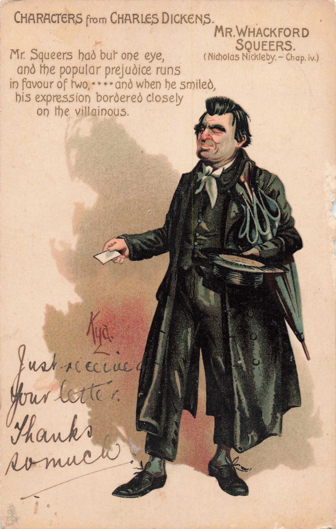 Charles Dickens Character Mr Whackford Squeers Artist Kyd Vintage 1910 ...