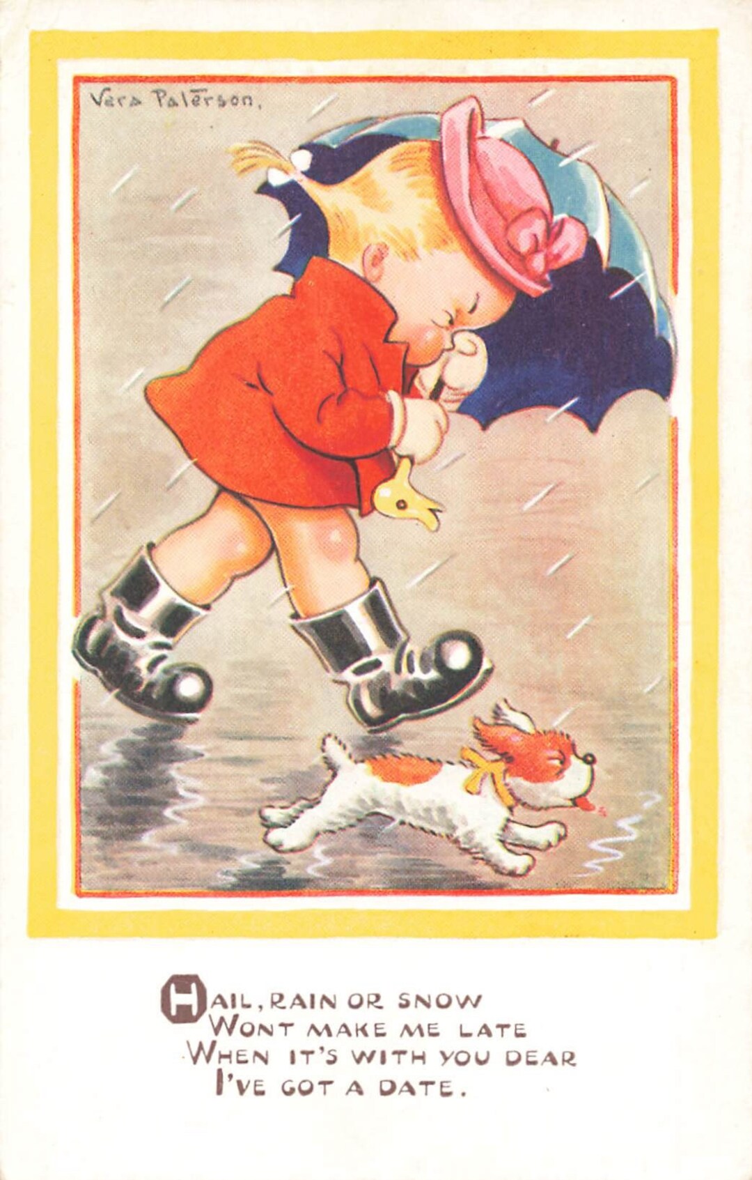 Vera Patterson Hail Rain and Snow Girl and Her Dog Vintage Postcard ...