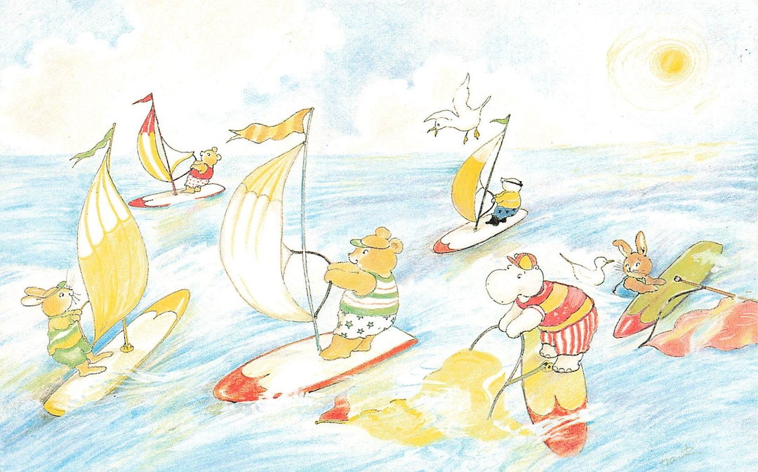 Artist Frank Endersby Fantasy Animals Windsurfing Vintage Postcard ...