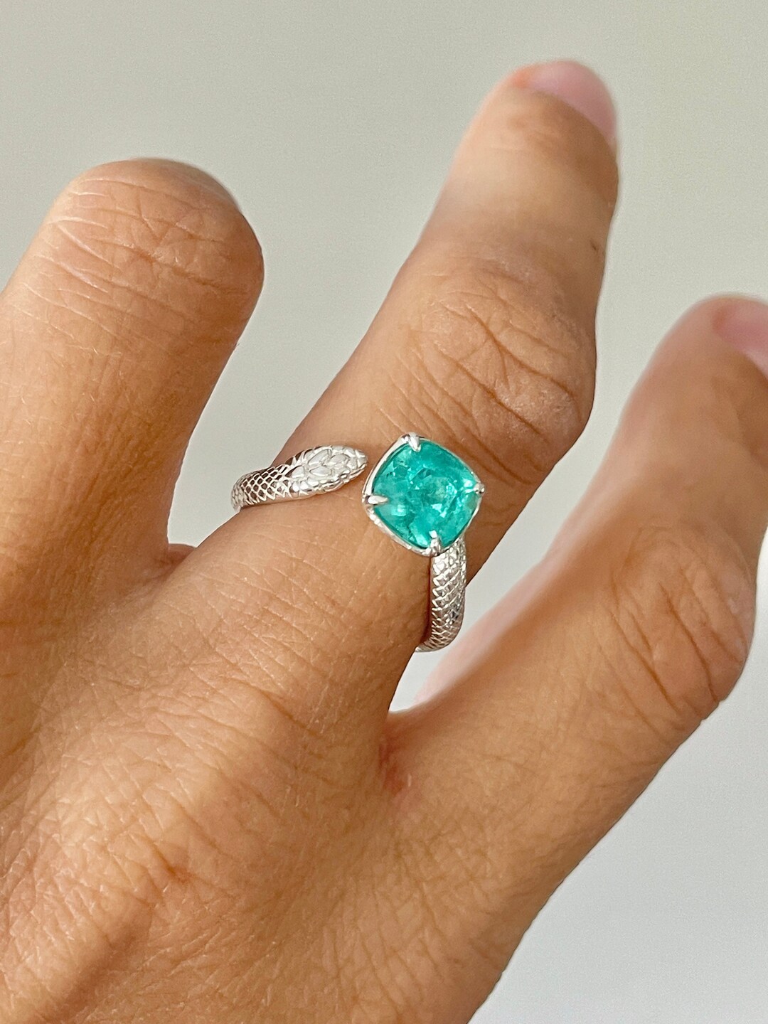 Paraiba Apatite Snake Ring: Neon Gemstone, Adjustable Silver - Etsy