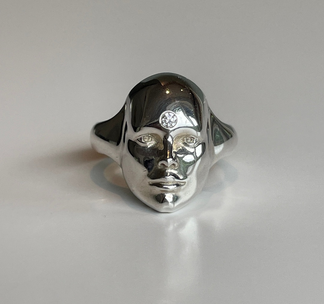 Identity Statement Gold Ring Woman Face Ring With Top Grade Earth Mined ...