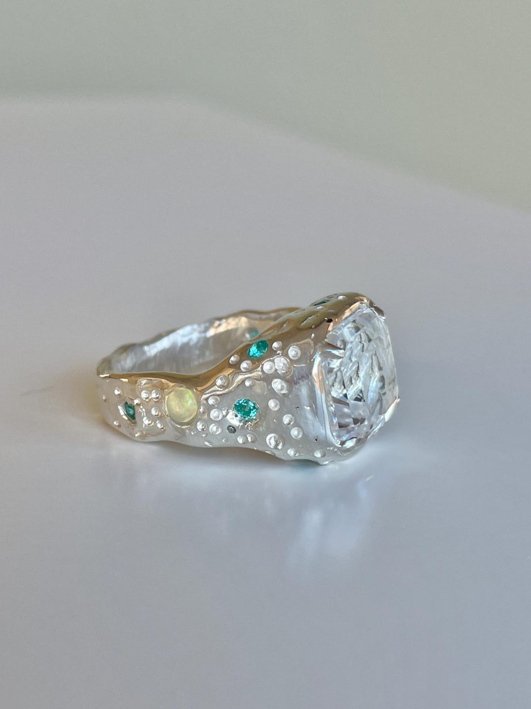 Silver Signet Ring: Namibian Quartz, Opal & Paraiba Apatite - Etsy