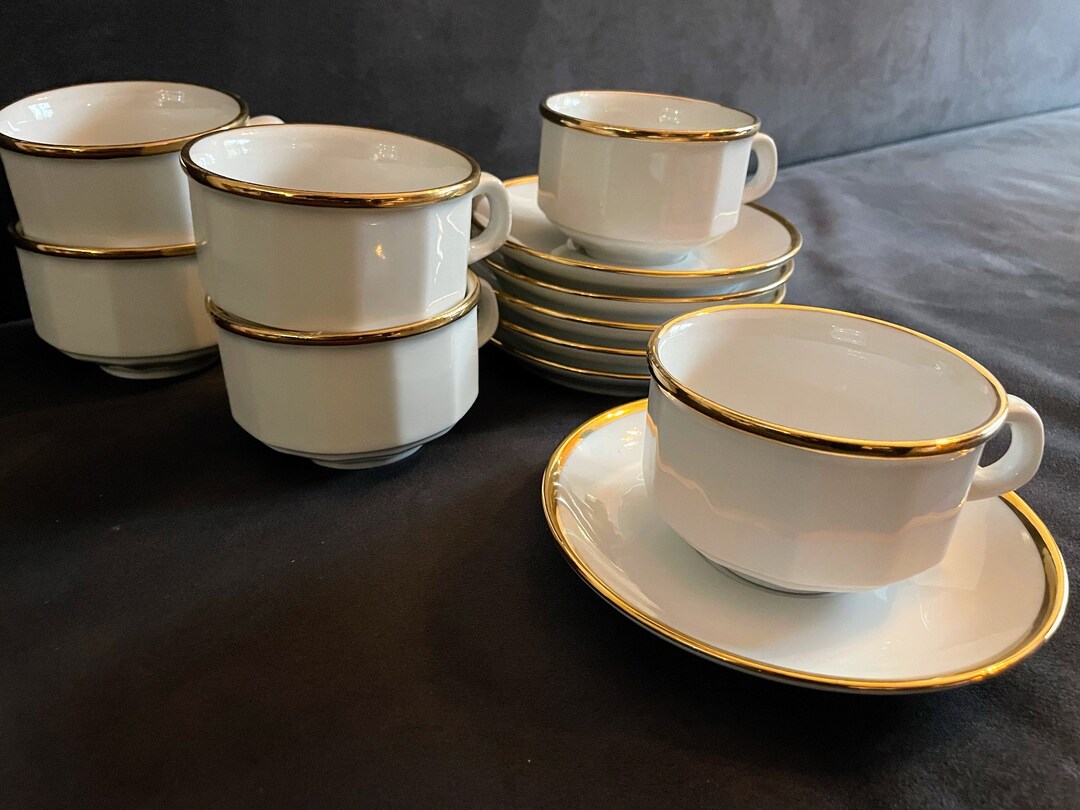 Set of Six Vintage 80s Espresso Cups in French Bistro Style White and ...