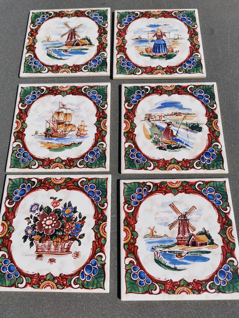 Vintage Dutch tiles old Tiles with typical Dutch creations | Etsy